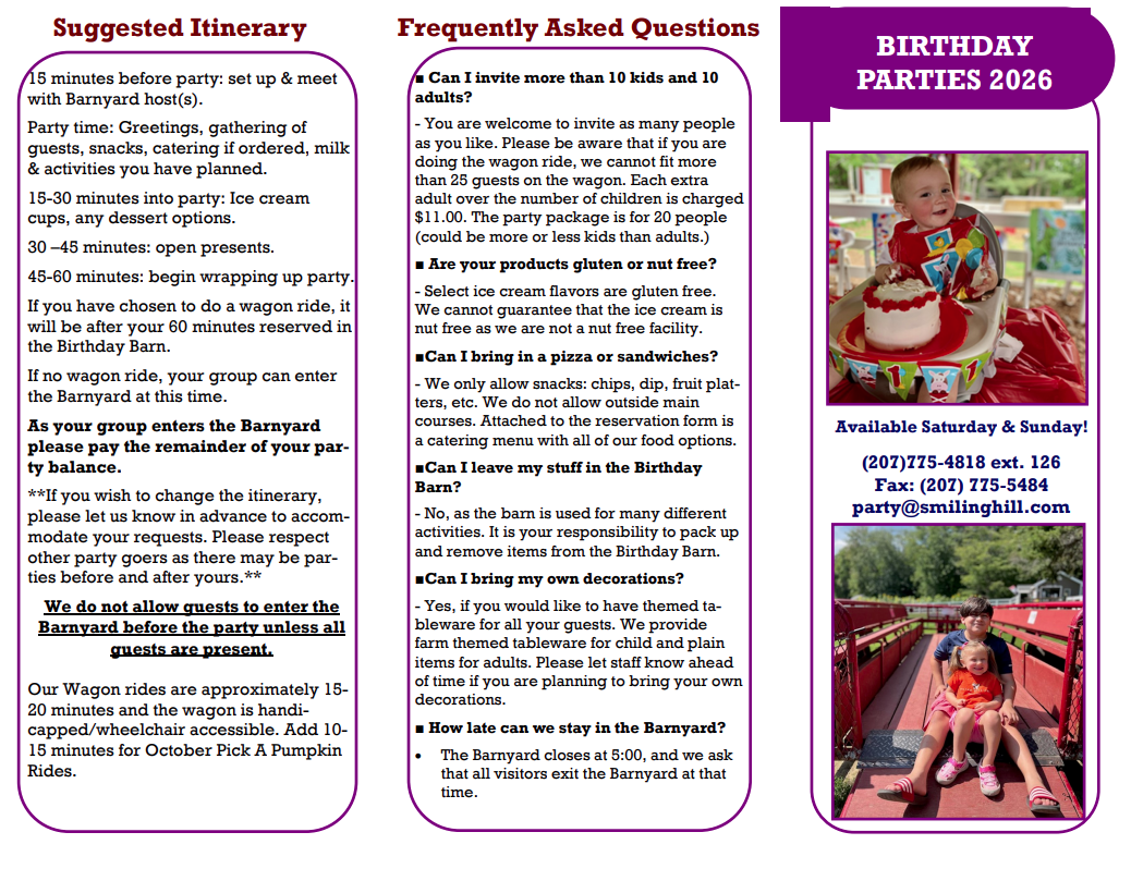 Birthday Parties - Smiling Hill Farm